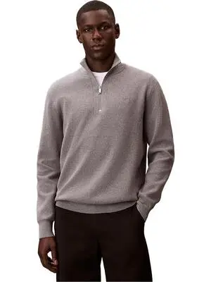 Calvin Klein Smooth Cotton Quarter-zip Sweater - Medium Grey Heather