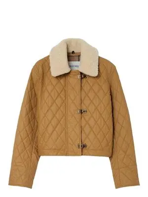 Burberry Shearling Collar Quilted Cotton Jacket - Sepia/hay