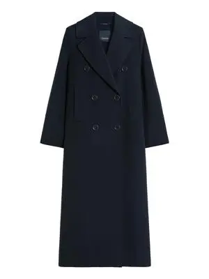 Max Mara Long Double-breasted Wool Coat With Half-belt Detail - Midnightblue