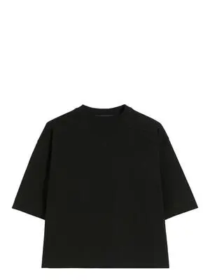 Max Mara Cotton T-shirt With Ribbed Crater Neck - Black