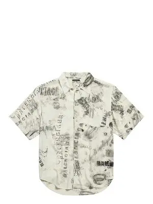 Balenciaga Oversized Washed Crayon Short-sleeve Shirt - Grey