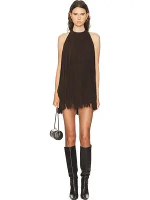 Retrofete Laykha Fringed Suede Dress Tobacco