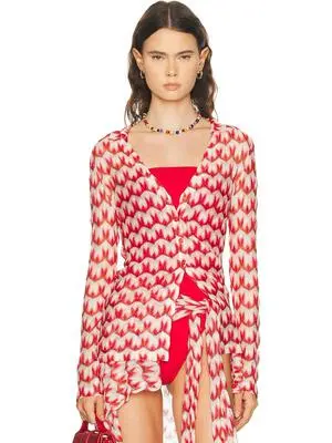 Missoni Button Up Top - Multi Red & Pink