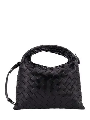 Bottega Veneta Mini Hop Leather Crossbody Bag With Intrecciato Pattern - Black