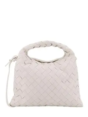 Bottega Veneta Mini Hop Leather Crossbody Bag With Intrecciato Pattern - White