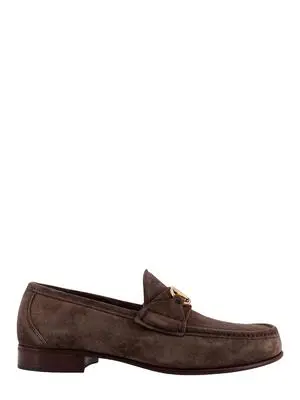 Valentino Garavani Suede Loafers With Metal Vlogo - Grey