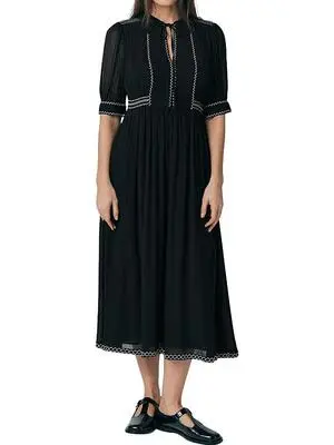 GHOST LONDON Emma Georgette Embroidered Midi Dress - Black