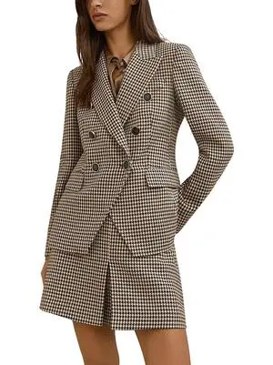 REISS Petite Hartley Double Breasted Check Jacket - Neutral Check