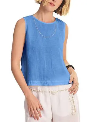 Velvet By Graham & Spencer Maxine Linen Sleeveless Top - Bluejay