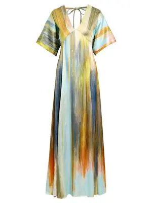 Oscar De La Renta Bow-detailed Printed Satin Maxi Dress - Yellow