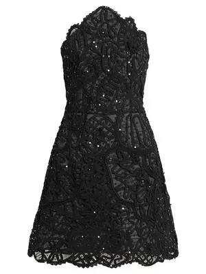 Carolina Herrera Strapless Embellished Tulle Mini Dress - Black
