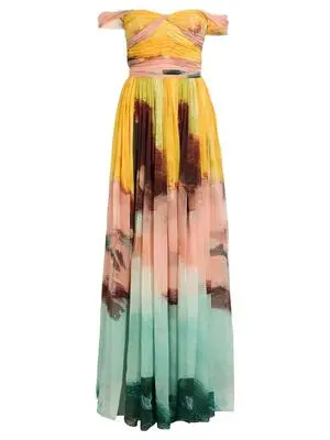 Oscar De La Renta Off-the-shoulder Draped Printed Silk-chiffon Gown - Saffron