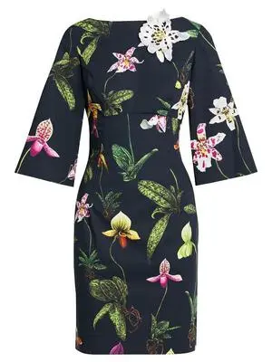 Oscar De La Renta Floral-print Cotton-blend Poplin Mini Dress - Navy