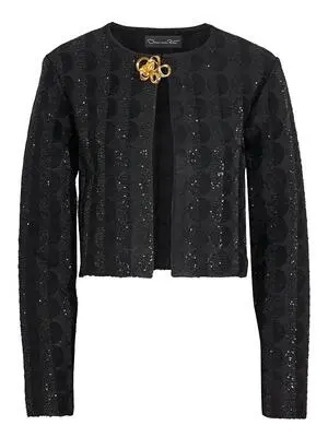 Oscar De La Renta Cropped Embellished Jacquard-knit Cardigan - Black