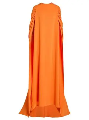 Oscar De La Renta Cape-effect Silk-blend Crepe Gown - Orange