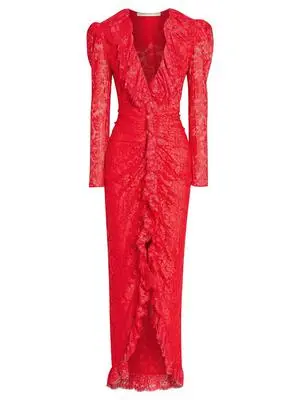 Alessandra Rich Ruffled Corded Lace Maxi Dress - Red