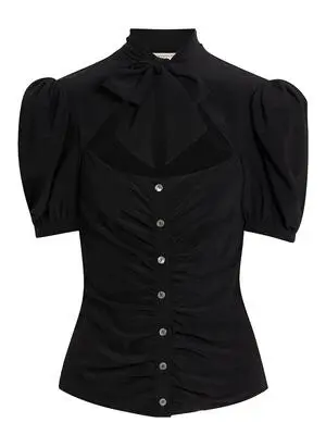 Alessandra Rich Cutout Pussy-bow Silk Crepe De Chine Blouse - Black