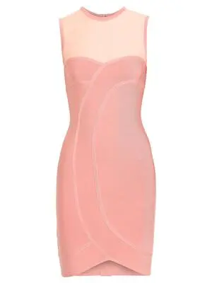 Herve Leger Helena Mesh-paneled Bandage Mini Dress - Peach