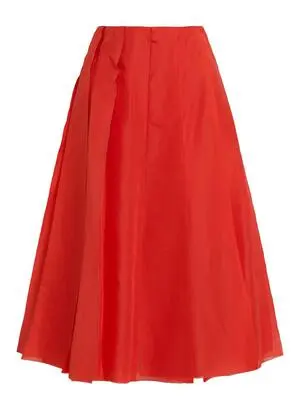 Altuzarra Pleated Silk-organza Midi Skirt - Tomato Red