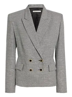 Alessandra Rich Double-breasted Metallic Houndstooth Wool-blend Blazer - Black