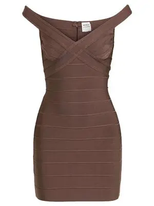 Herve Leger Rachel Off-the-shoulder Bandage Mini Dress - Chocolate