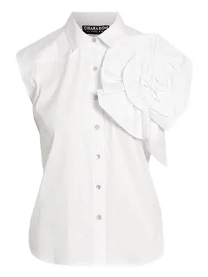 Chiara Boni La Petite Robe Floral-appliquéd Cotton-blend Poplin Shirt - White
