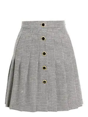 Alessandra Rich Pleated Houndstooth Tweed Mini Skirt - Black