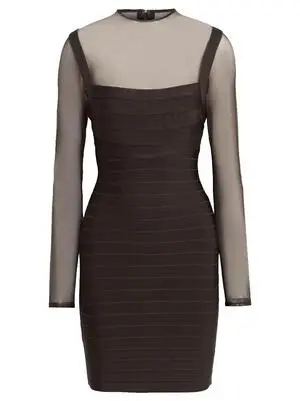 Herve Leger Amy Mesh-paneled Bandage Mini Dress - Dark Brown