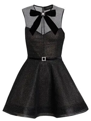 BRONX AND BRONCO Charlotte Bow-detailed Glittered Tulle Mini Dress - Black