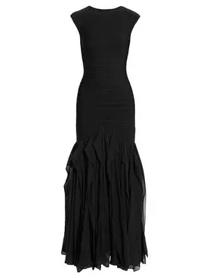 Herve Leger Mya Ruffled Georgette And Bandage Gown - Black