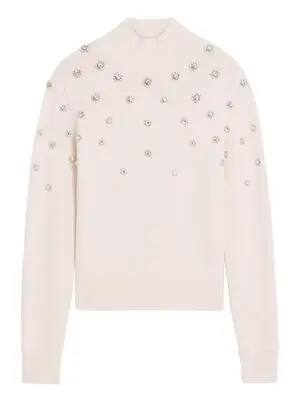 Oscar De La Renta Crystal-embellished Wool Turtleneck Sweater - Pastel Pink