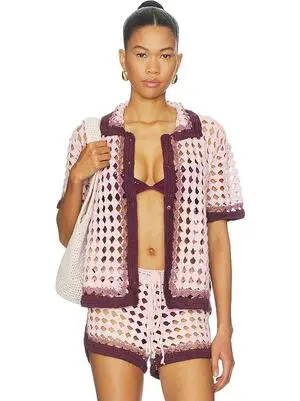LESLIE AMON Garis Crochet Shirt - Pink