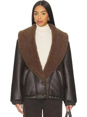 Blanknyc Faux Leather Jacket With Faux Fur Trim - Dark Brown & Cream Combo