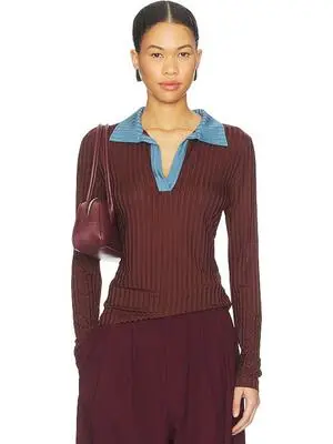 Rag & Bone Natalia Colorblock Long Sleeve Polo - Chocolate Brown