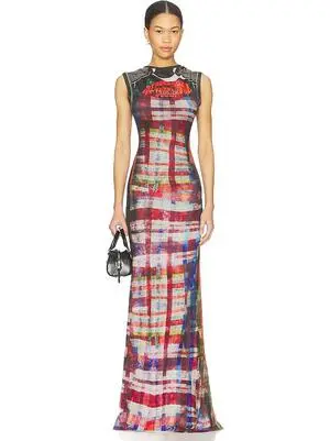 Ottolinger Mesh Maxi Gown Racing Plaid - Print