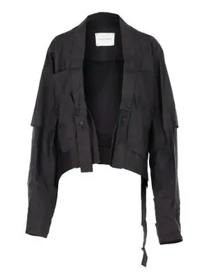YEHUAFAN Deconstructed Asymmetric Silk Jacket - Black