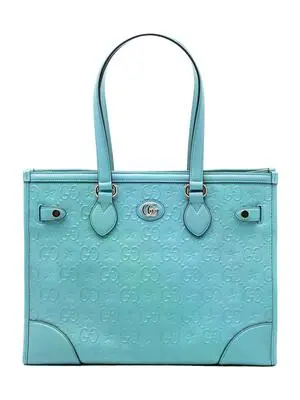 Gucci Gg Star Embossed Leather Tote Bag - Blue