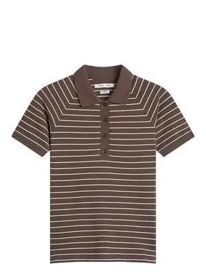 SAMSØE SAMSØE Samia Short Sleeve Polo Top - Coffee Brown Stripe