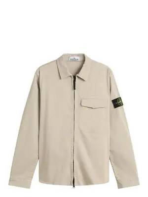 Stone Island Organic Cotton Satin Zip Shirt Jacket - Pearl Grey