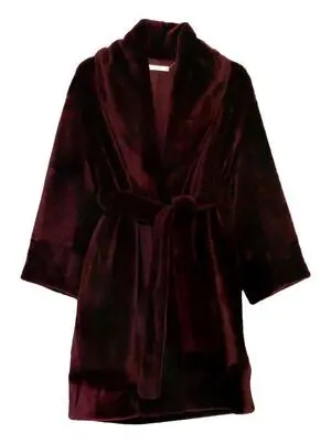 Nour Hammour Juno Belted Fur Coat Red