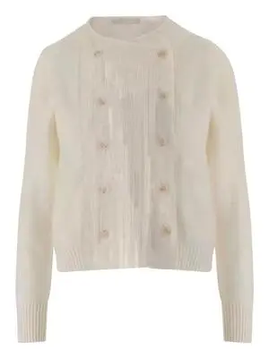 ALLUDE Double-breasted Collarless Cardigan - Neutrals