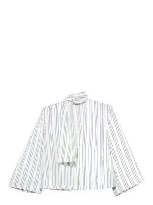 ROWEN ROSE Scarf-detail Striped Shirt - White