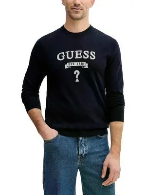 Guess Logo Crew-neck Knitwear - Blue
