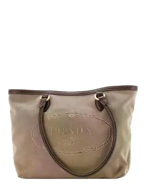 Prada Logo Open Canvas Medium Tote Bag - Brown