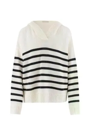 ALLUDE Striped Hooded Sweater - White