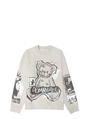 DOMREBEL Bear-print High-low Sweatshirt - Neutrals