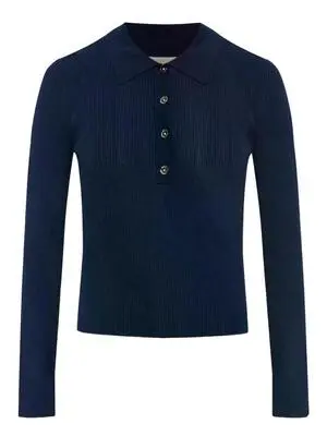 Michael Kors Long-sleeve Ribbed Knit Polo Top - Blue