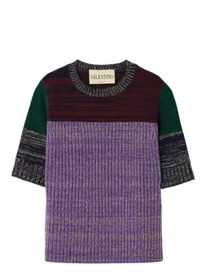 Valentino Garavani Color-block Metallic Ribbed Wool-blend Sweater Purple