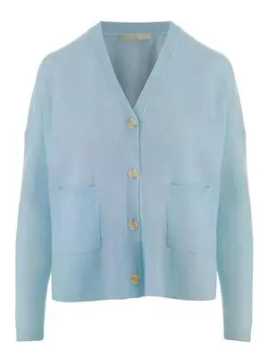 ALLUDE V-neck Patch-pocket Cardigan - Blue