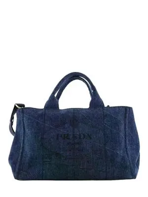 Prada Canapa Convertible Denim Medium Tote Bag - Blue